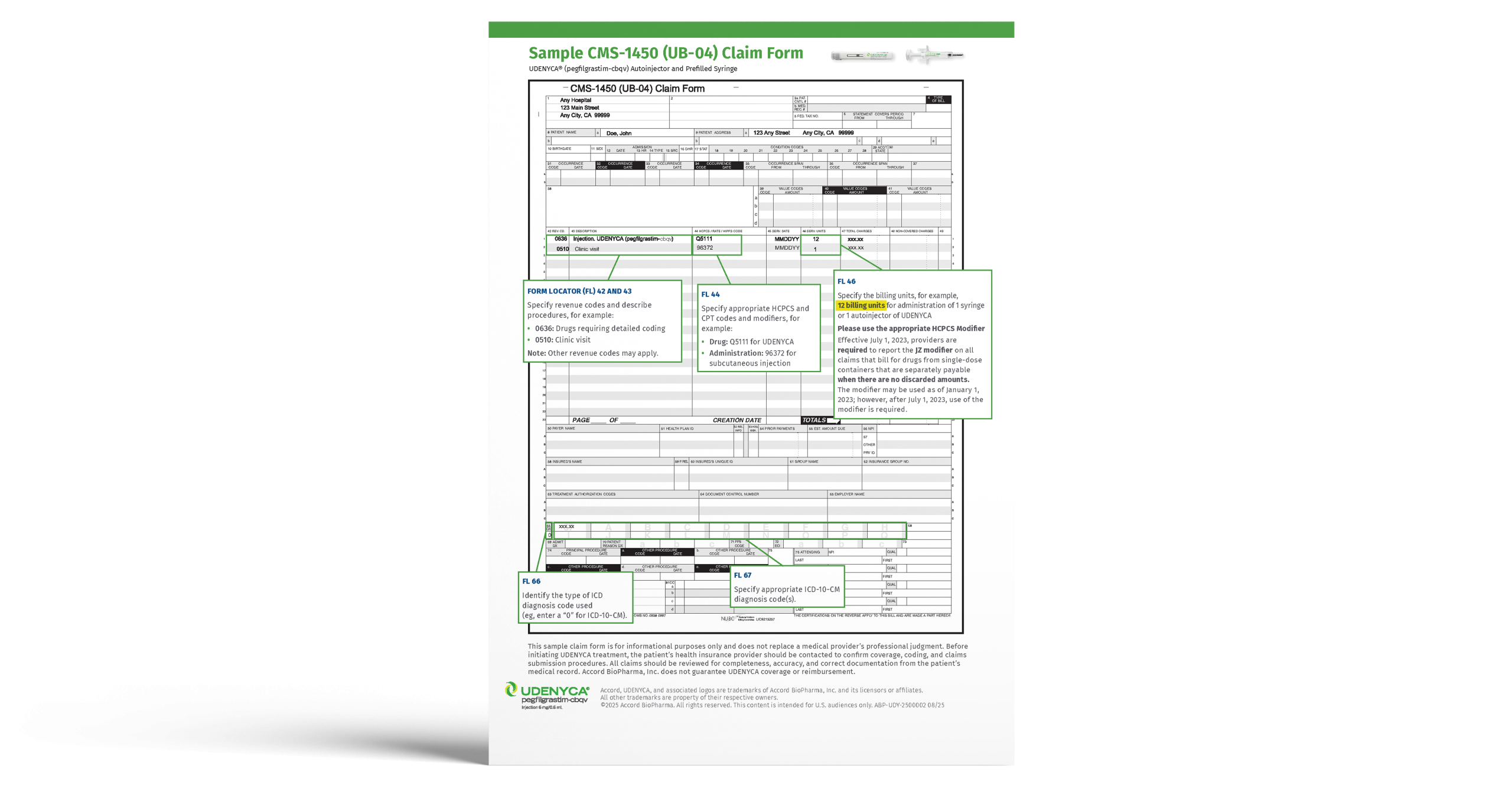 UDENYCA Sample Claim Form 1450 - Udenyca